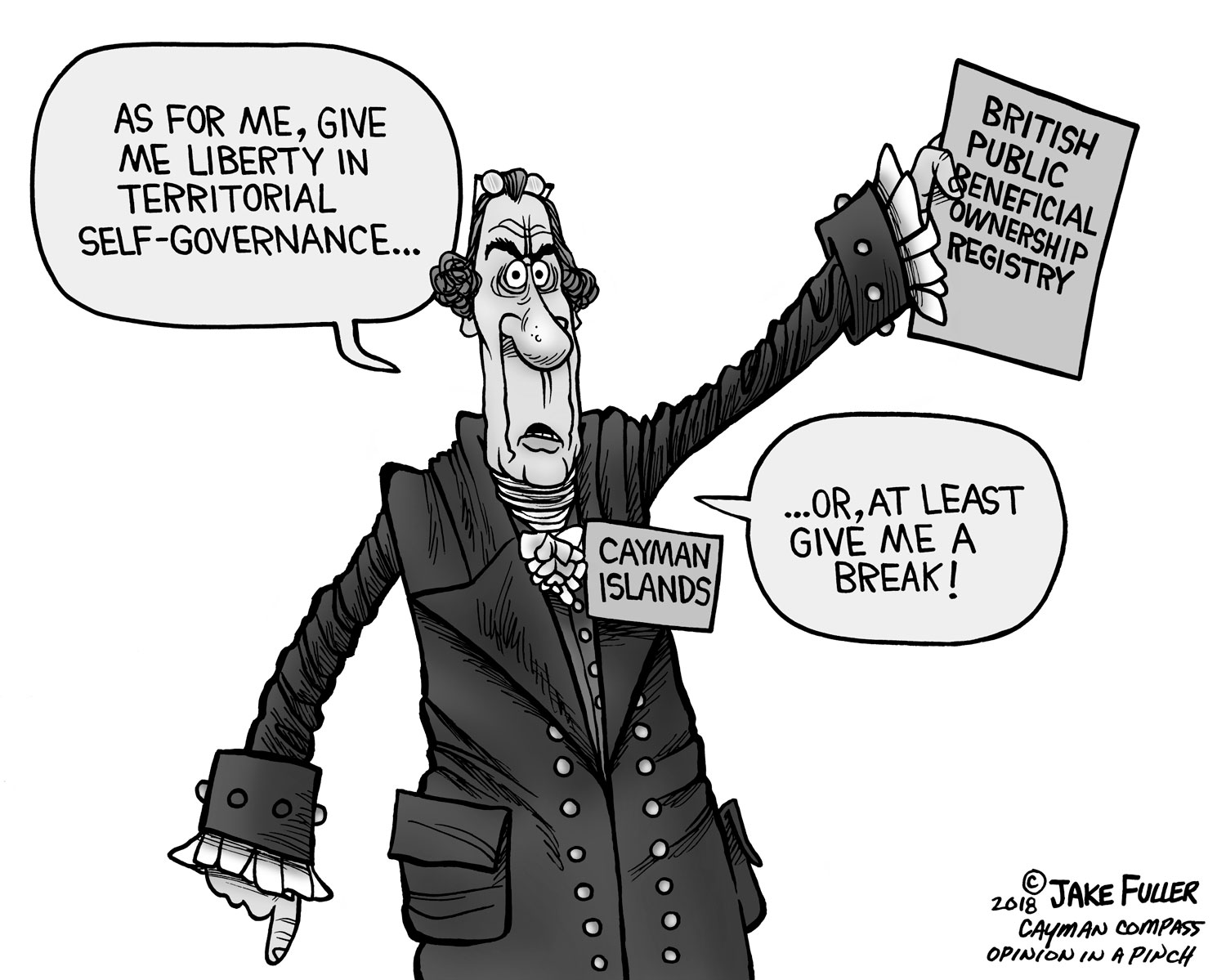 Jake-Fuller-Territorial-Liberty-cartoon-bw - Cayman Compass