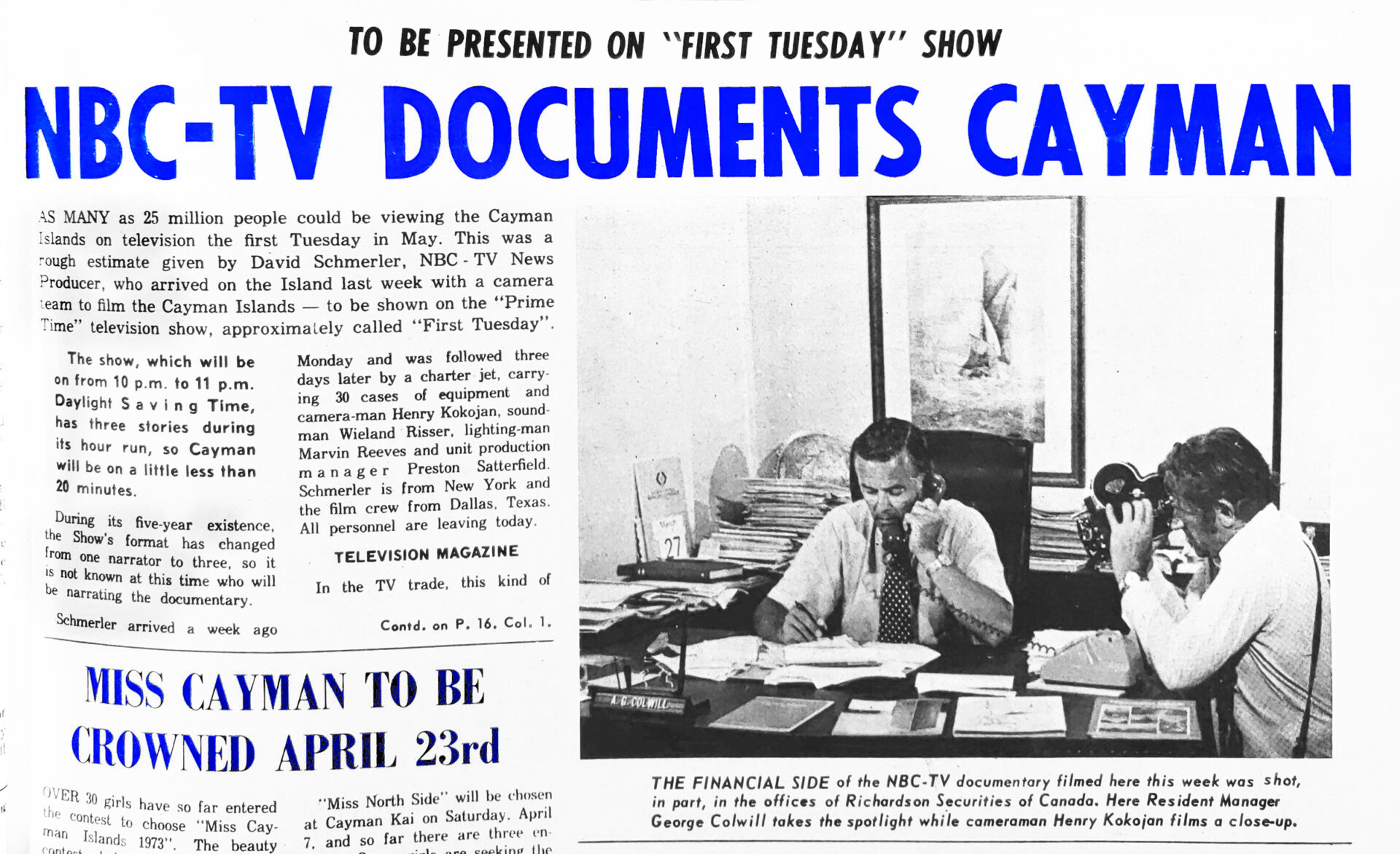50 years ago: Cayman on US TV, David Foster profiled - Cayman Compass