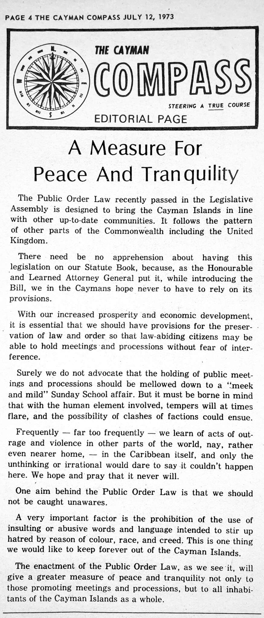 A measure for peace - Cayman Compass