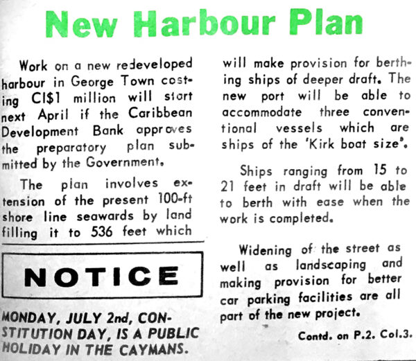 50 years ago: New harbour plan, rising prices - Cayman Compass
