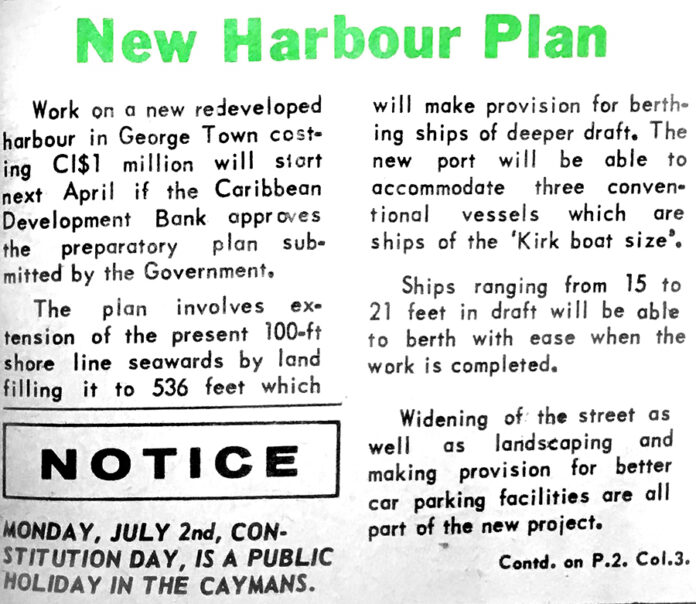 50 years ago: New harbour plan, rising prices - Cayman Compass