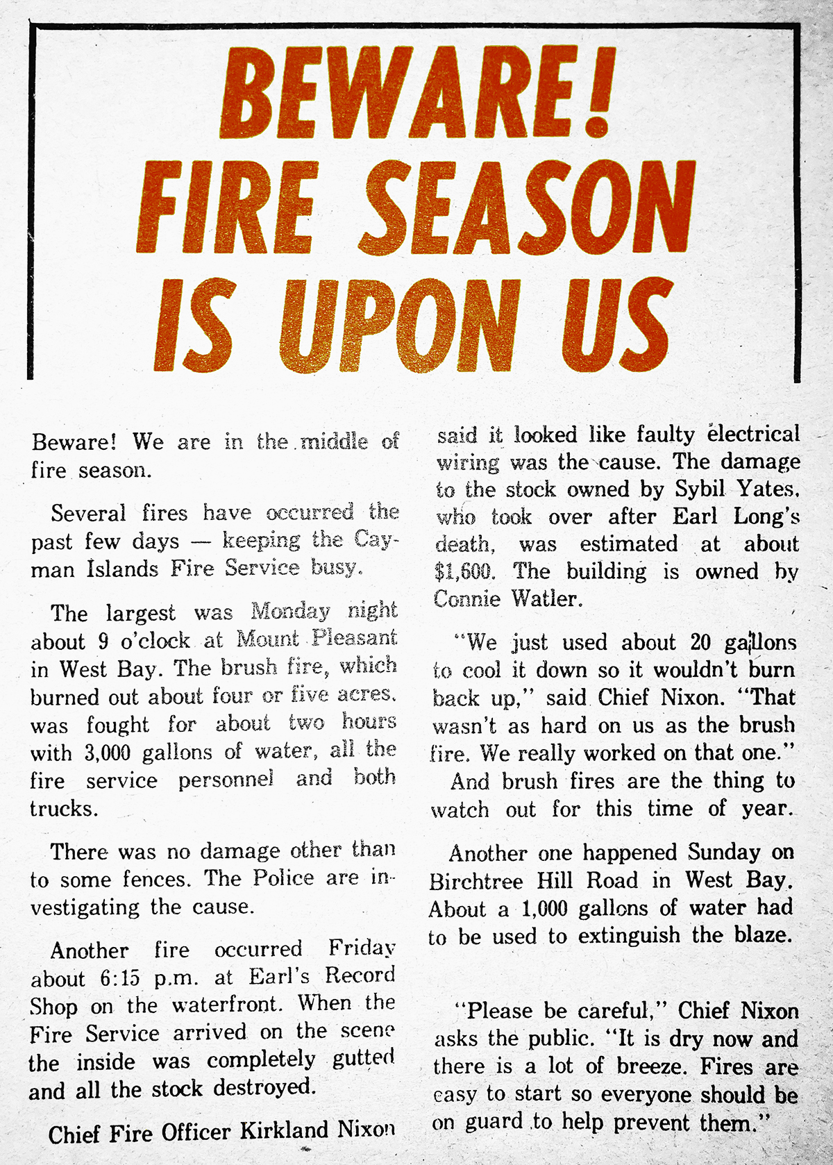 Beware Fire season - Cayman Compass