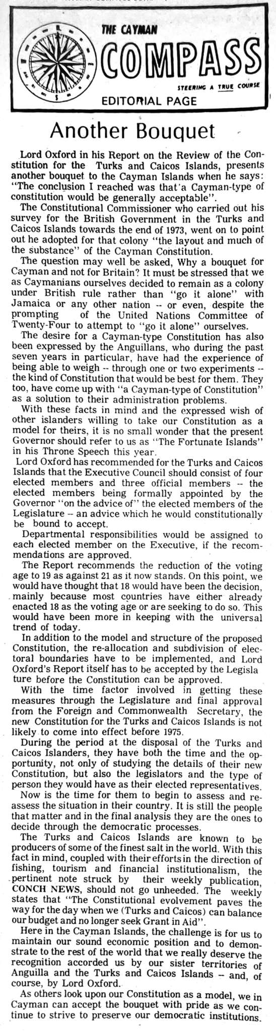 50 years ago: Spoiled cargo; new version of Compass - Cayman Compass