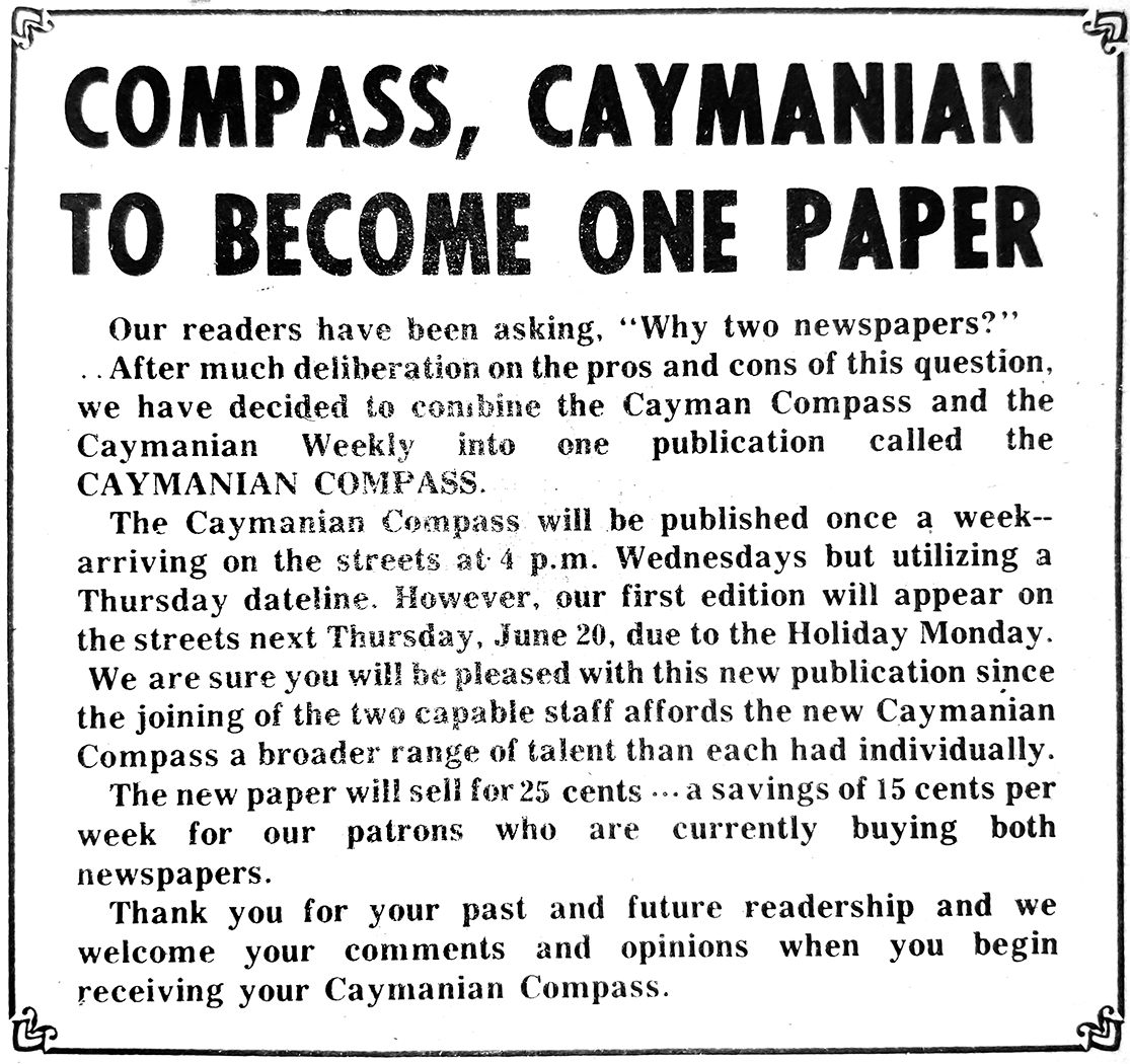 50 years ago: Spoiled cargo; new version of Compass - Cayman Compass