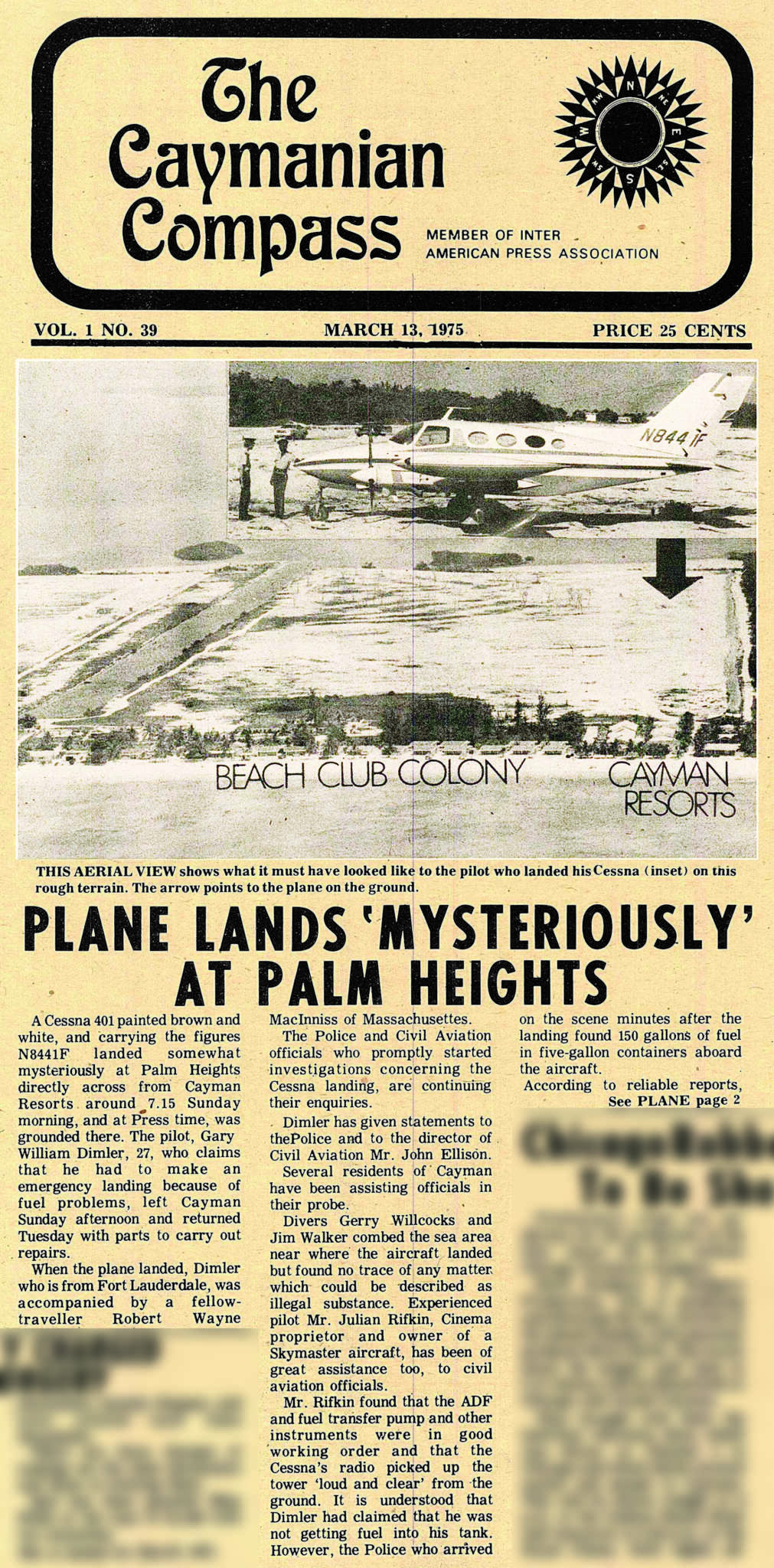 50 years ago: 'Mysterious' plane lands; Andy Martin's first record - Cayman Compass