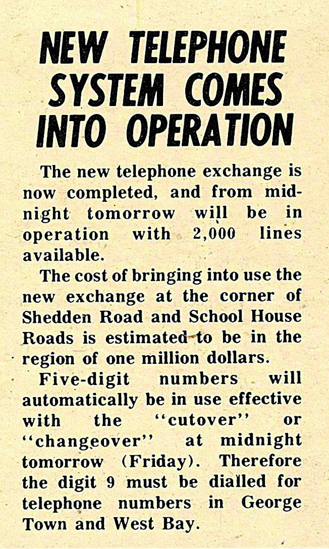 50 years ago: New telephone system; Cayman Islands report - Cayman Compass