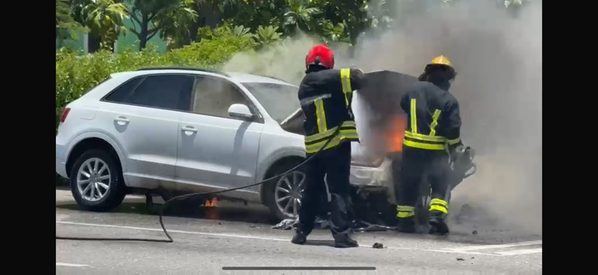 Firefighters tackle car fire on Shedden Road - Cayman Compass