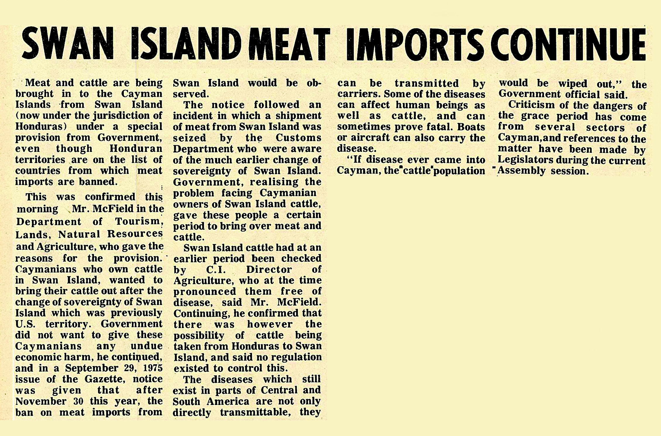 50 years ago: Cattle from Swan Island; nor'wester strikes - Cayman Compass