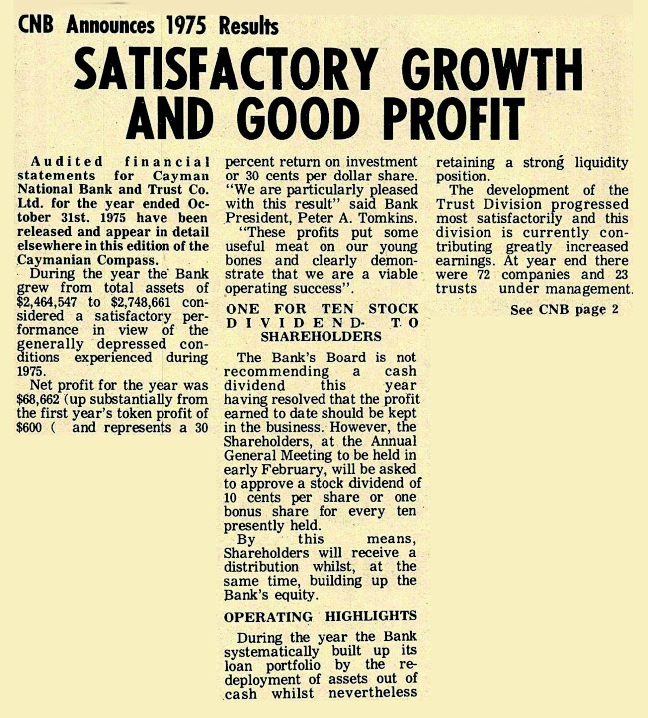 50 years ago: CUC surprise; bank results; robbery; hospital fees; and ...